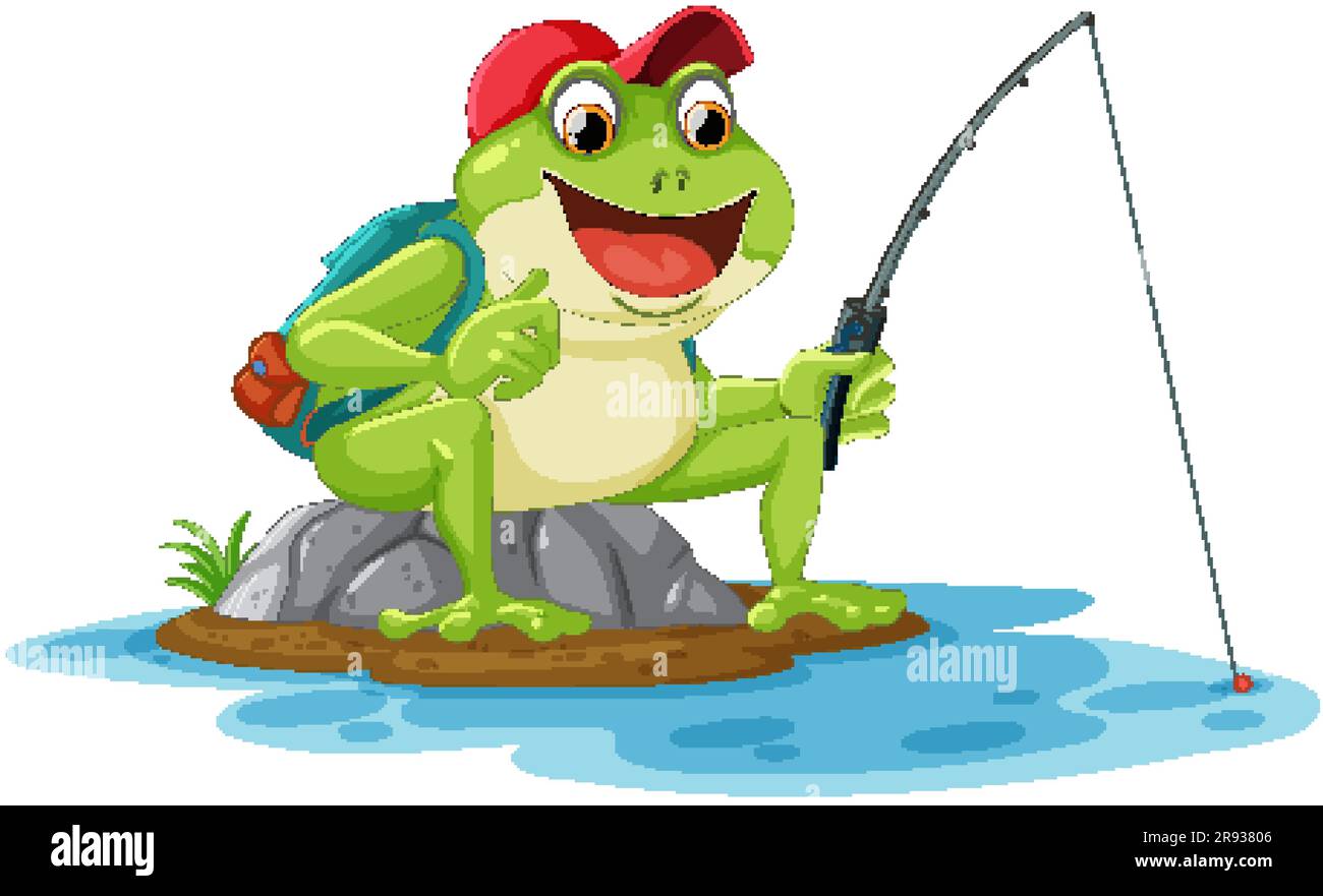 Green frog fishing cartoon illustration Stock Vector Image & Art - Alamy