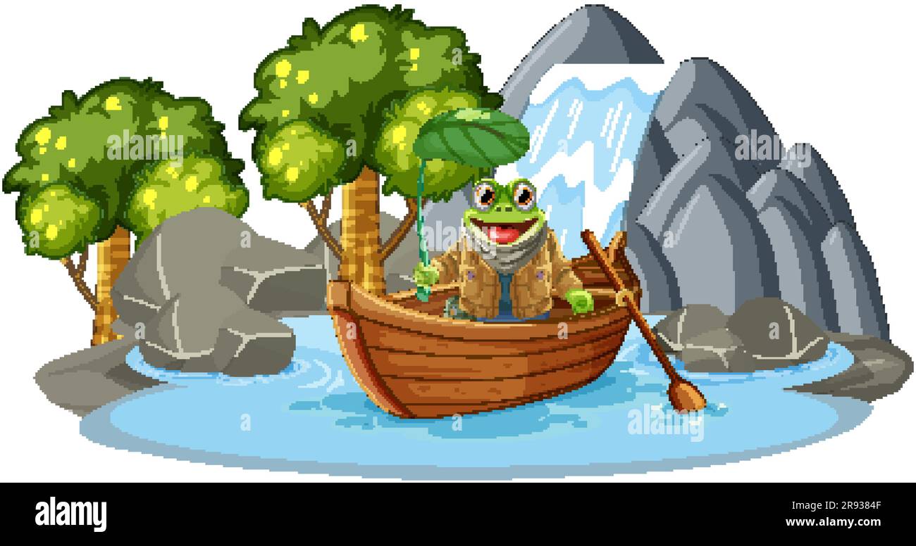 Green Frog in Waterfall Scene illustration Stock Vector Image & Art - Alamy