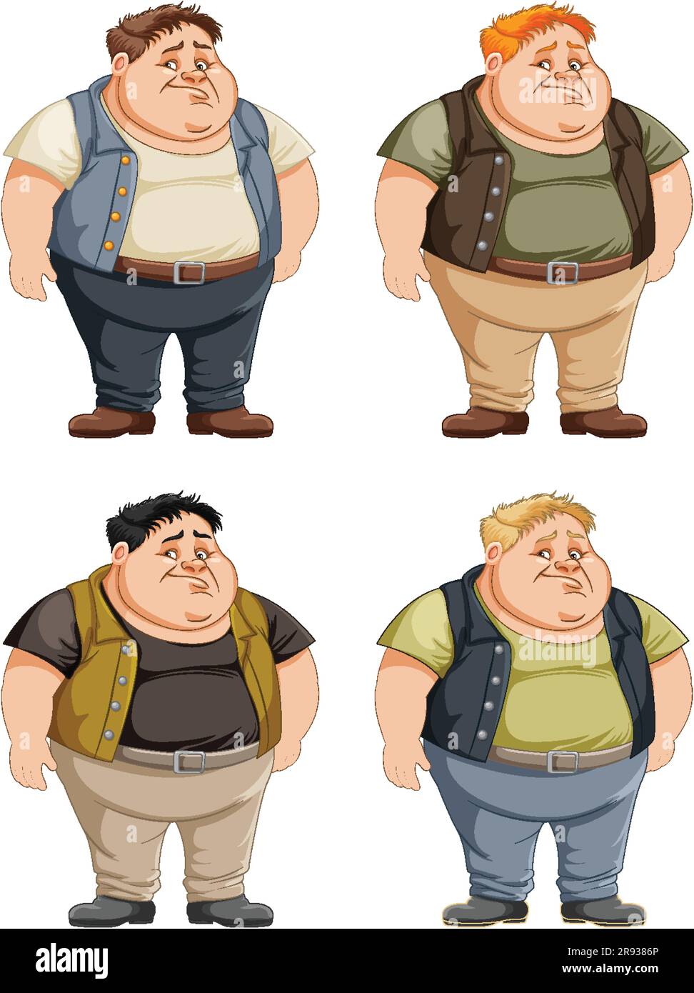 Set of upset fat male cartoon character in different outfit ...