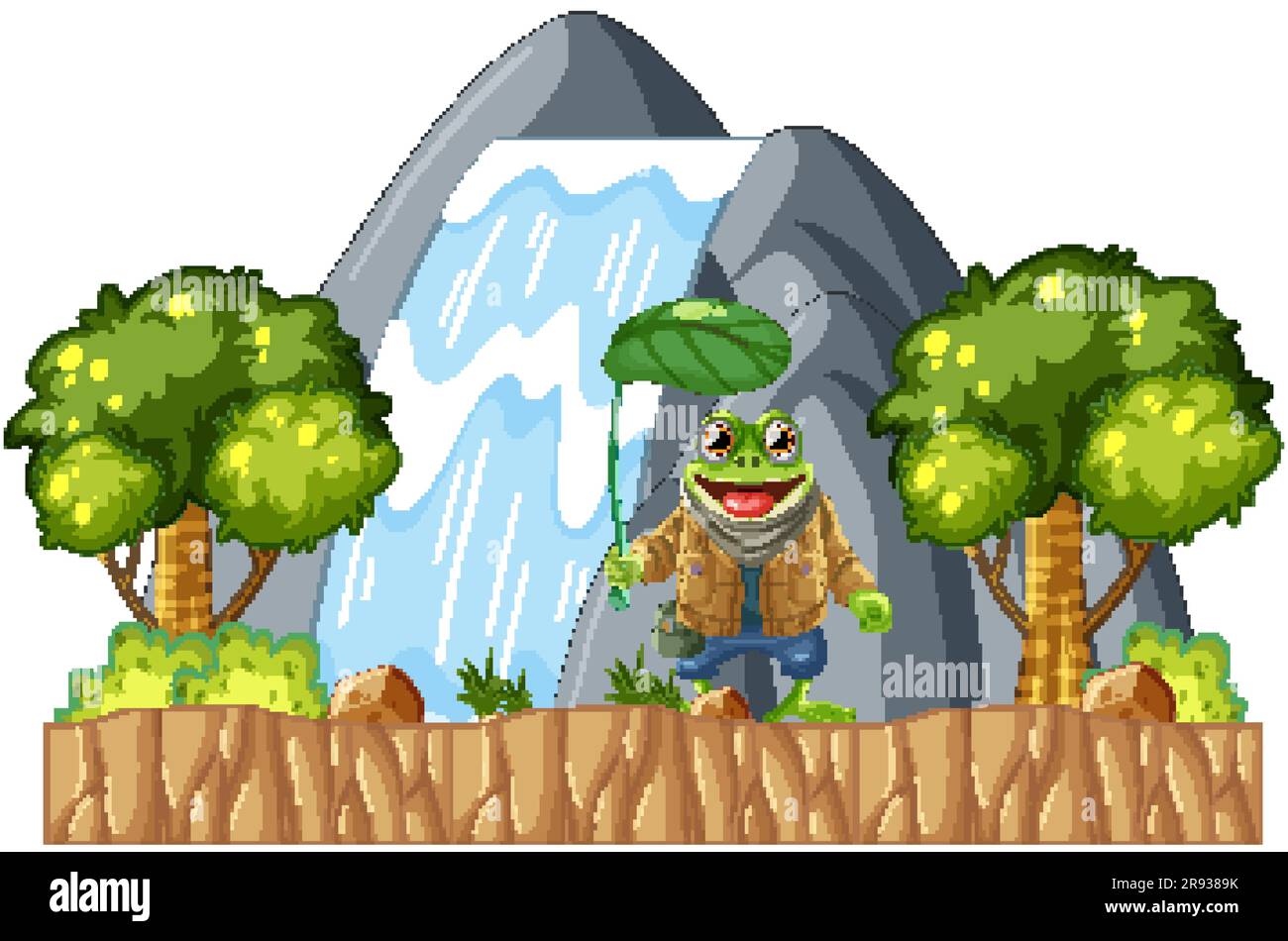 Green Frog in Waterfall Scene illustration Stock Vector Image & Art - Alamy