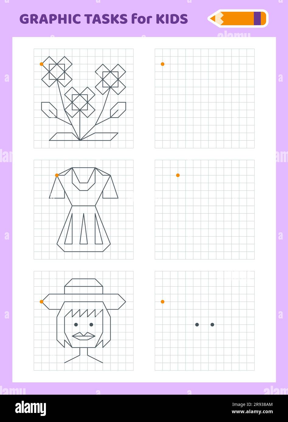 Graphic tasks by cells. Educational games for kids Stock Vector Image ...