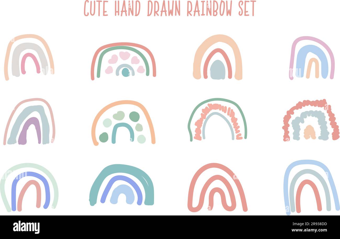 abstract cute hand drawn rainbow using pastel color . vector ...