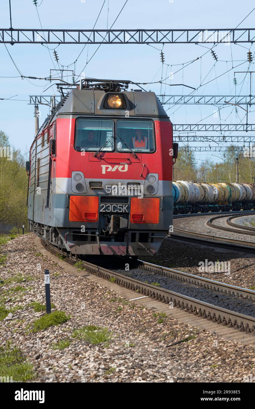 SHARYA, RUSSIA - APRIL 30, 2023: Russian electric locomotive 2ES5K ...
