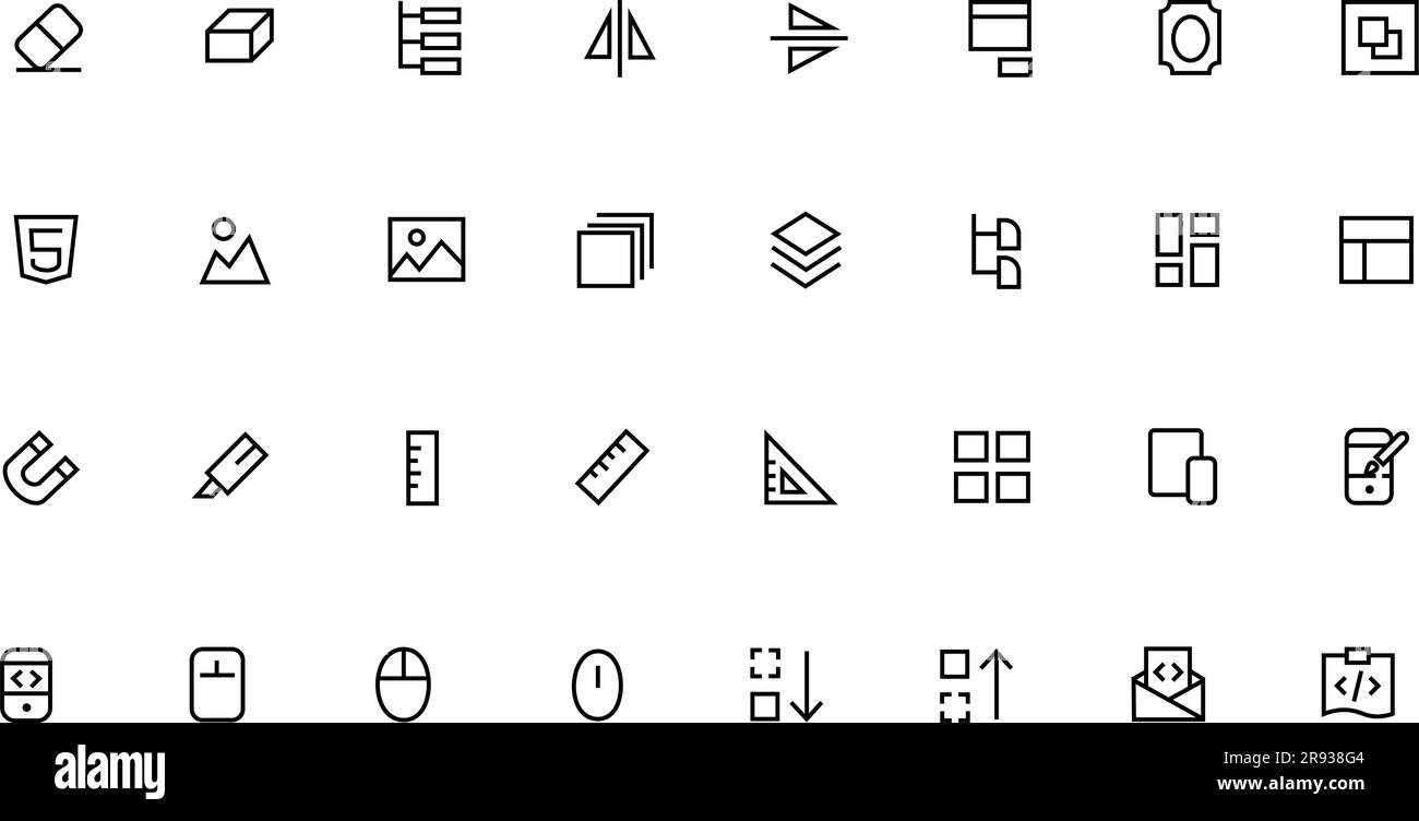 Art, drawing, web and self development graphic design icons set. Line ...