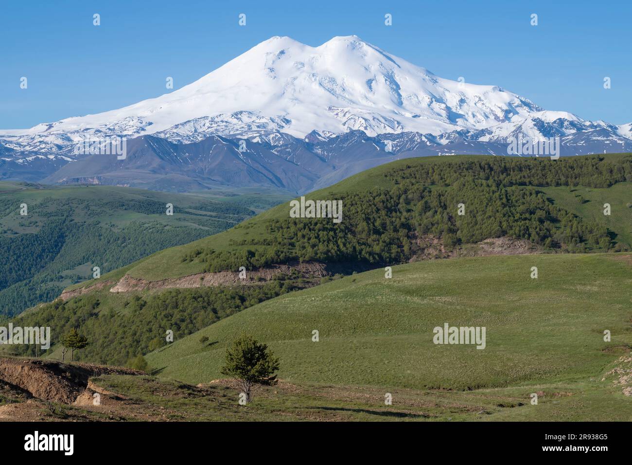 Summer landscape with Elbrus mount. Kabardino-Balkaria, Russia Stock ...