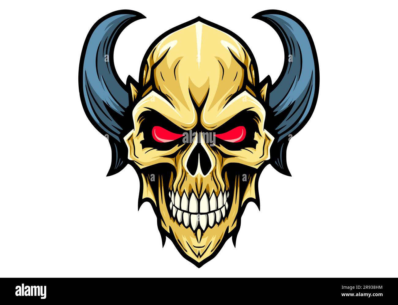Skull sign or icon with horns. Mascot skull emblem with outline Stock ...