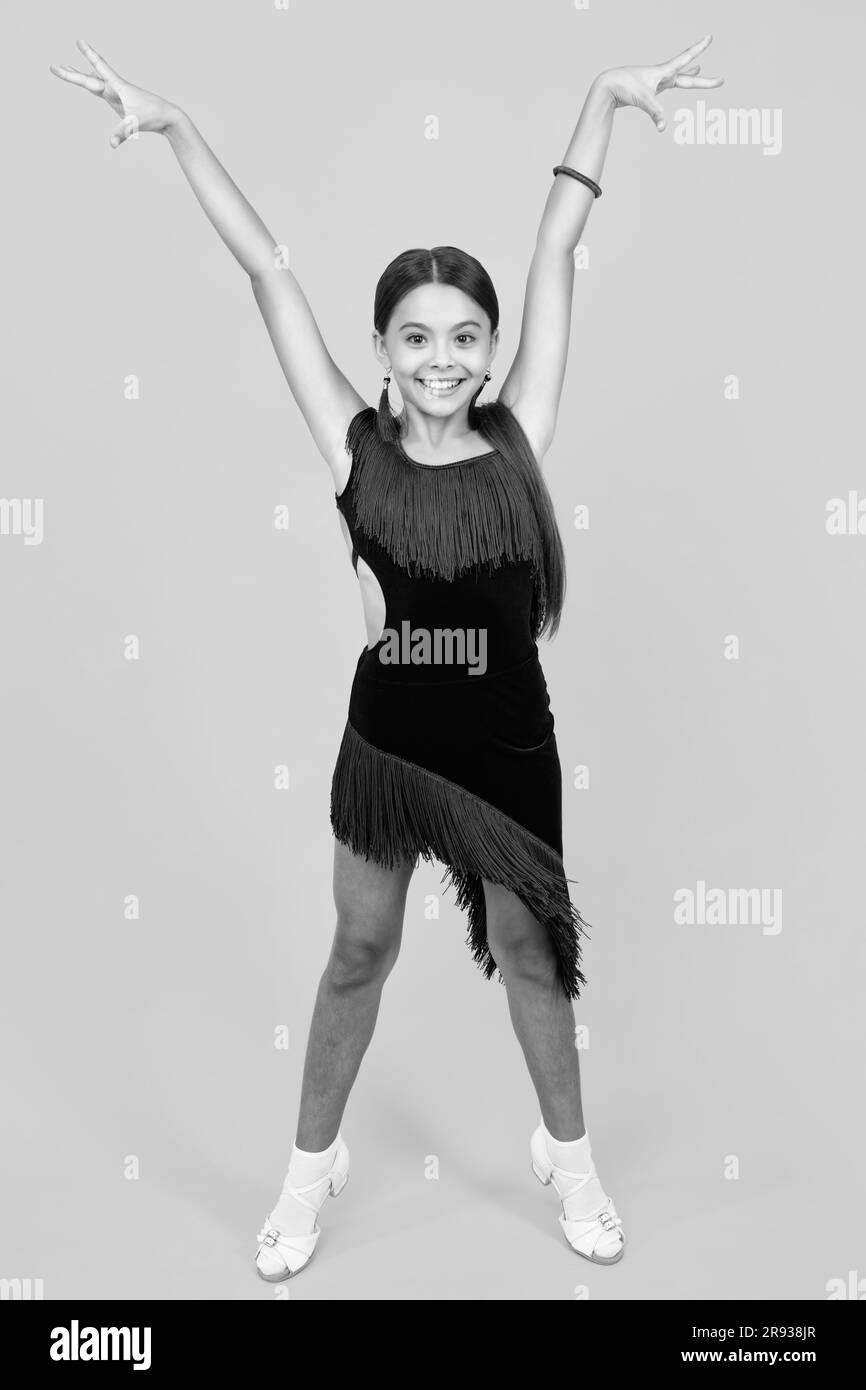 Dance school, teenager child ballroom dancer. Teen girl in ballroom ...