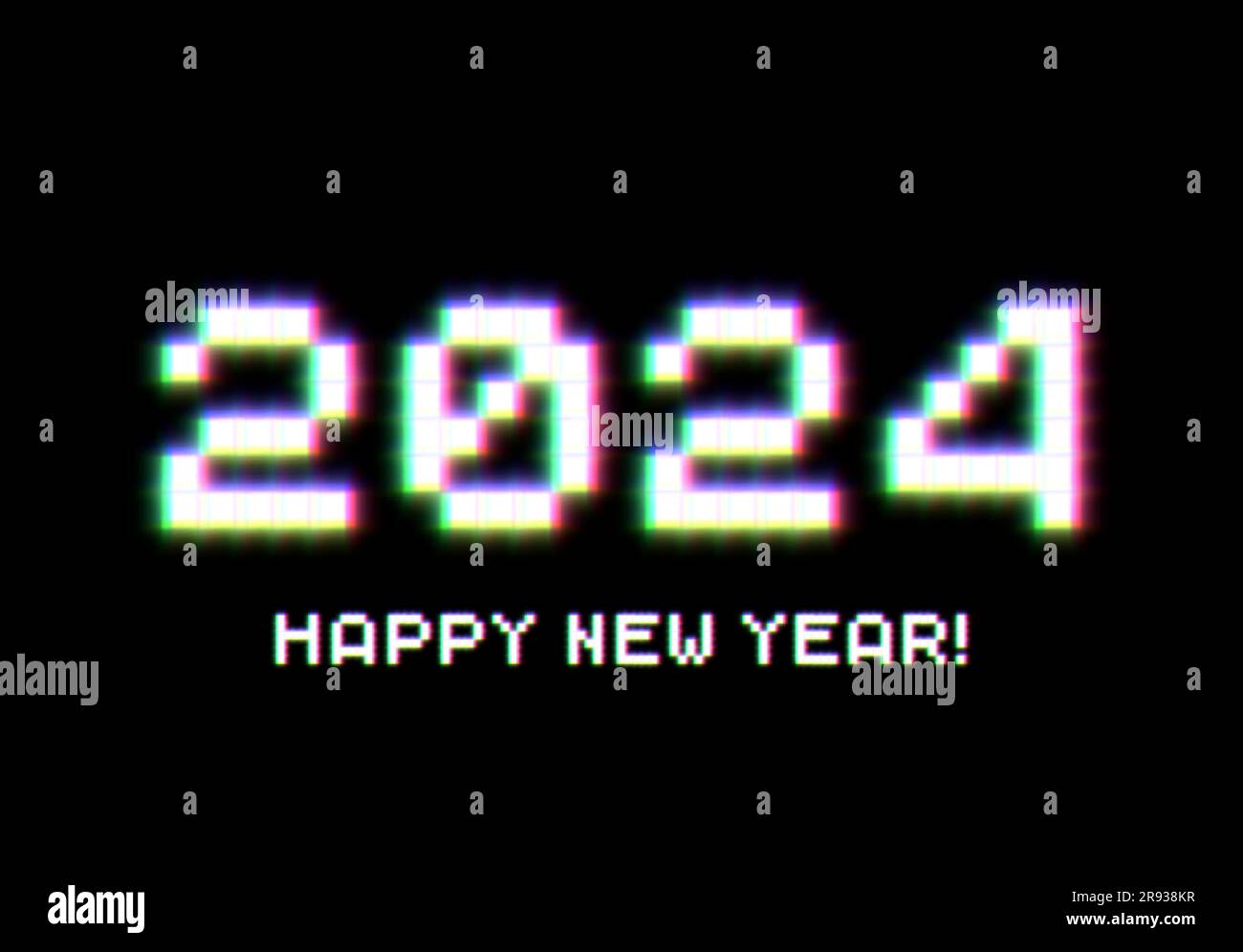 2024 New Year sign with glitched glowing pixels. Winter holiday and ...