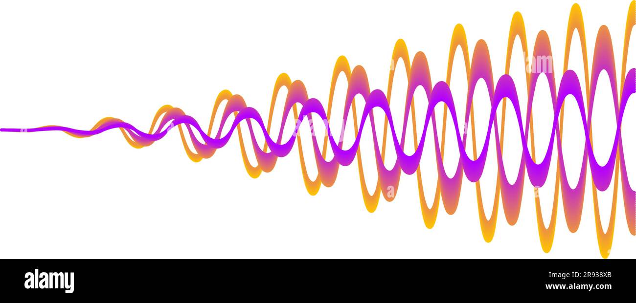 Overlapping sound waves or signals. Three purple orange gradient ...