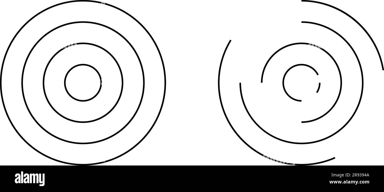Circular ripple icons. Concentric circles with whole and broken lines ...