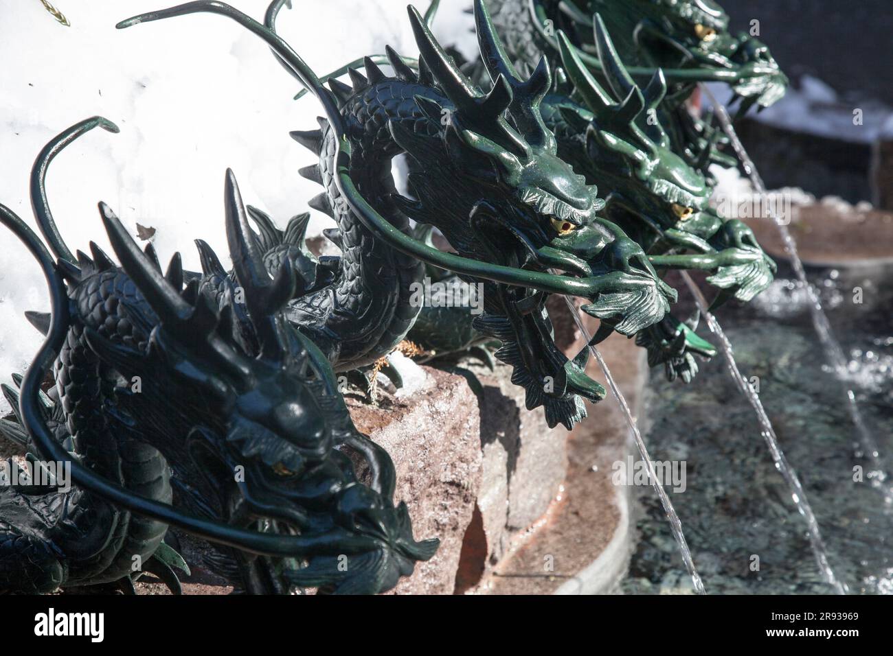 Snow on Kuzuryu shrine and Ryujin sprins Stock Photo - Alamy
