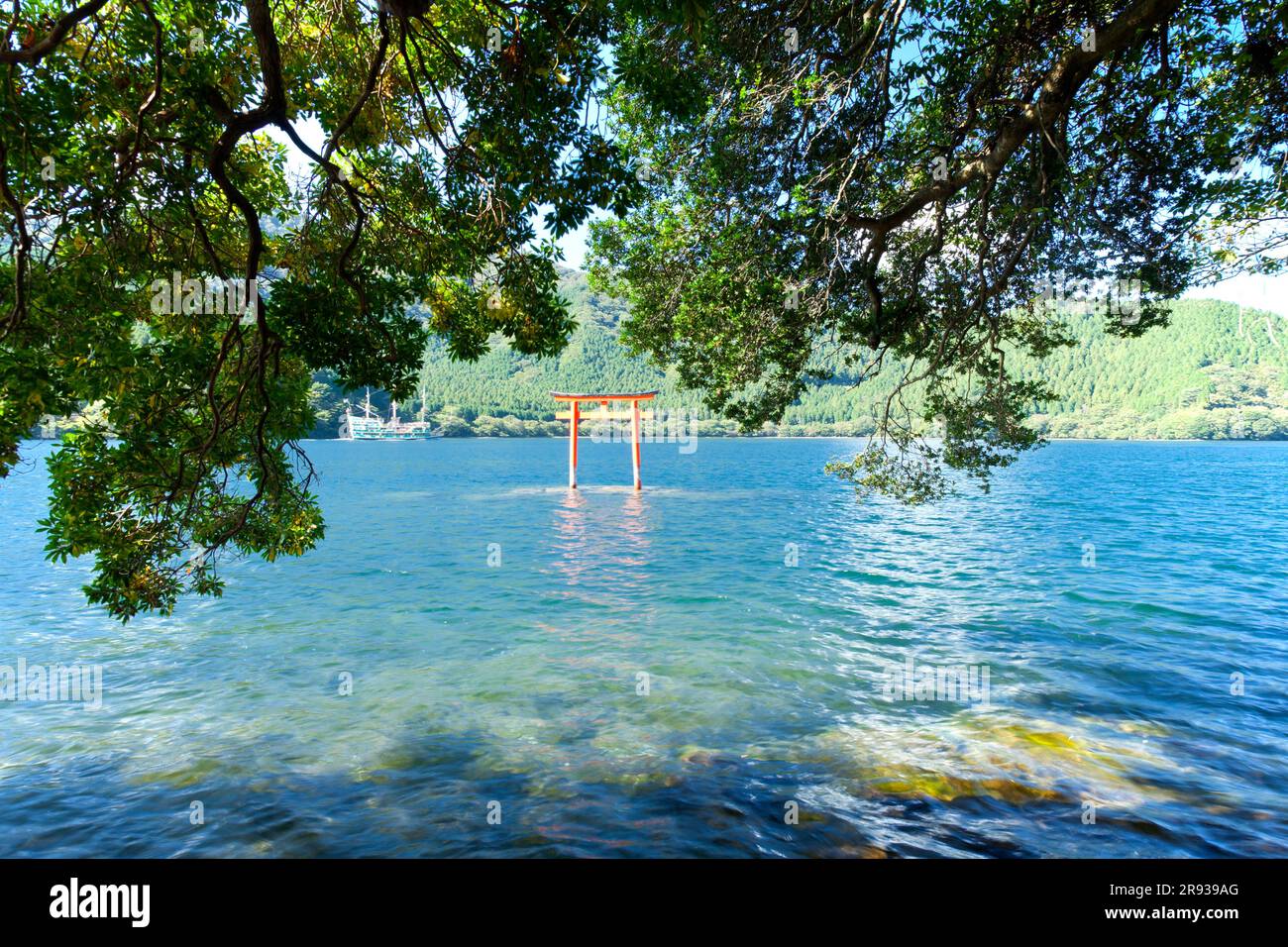 Torii of Kuzuryu shrine and standing Lake Ashinoko Stock Photo - Alamy