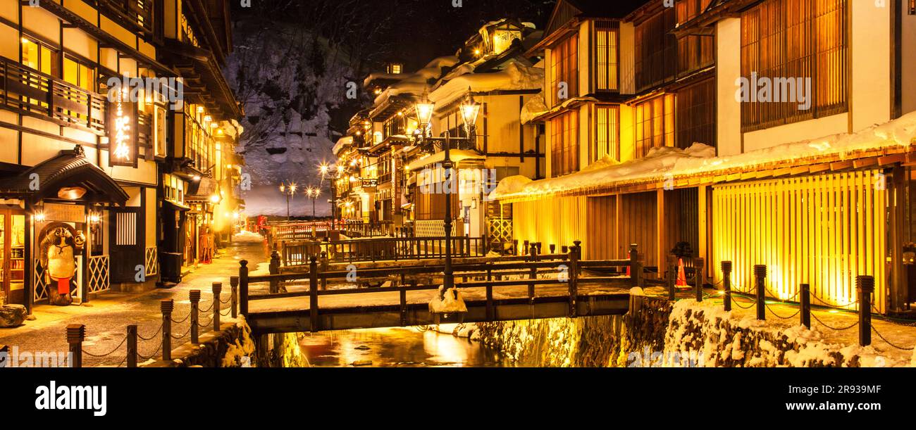 Night view of Ginzan Onsen Stock Photo - Alamy