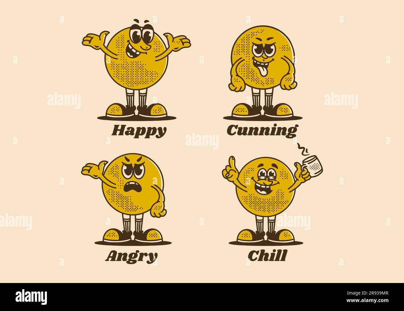 Vintage mascot character of old ball with some expressions Stock Vector ...