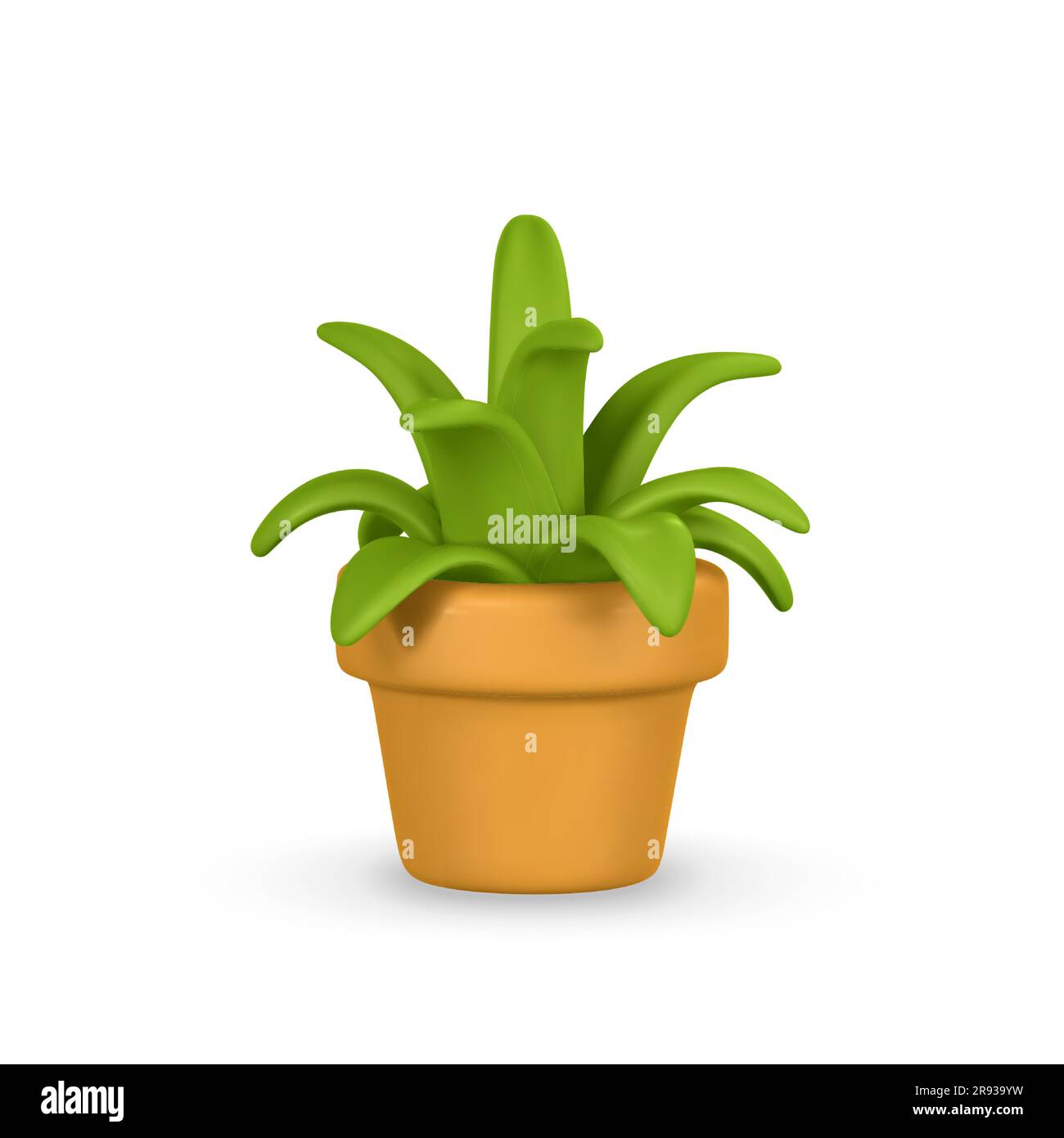 3d realistic cute green plant in pot in cartoon style isolated on light ...