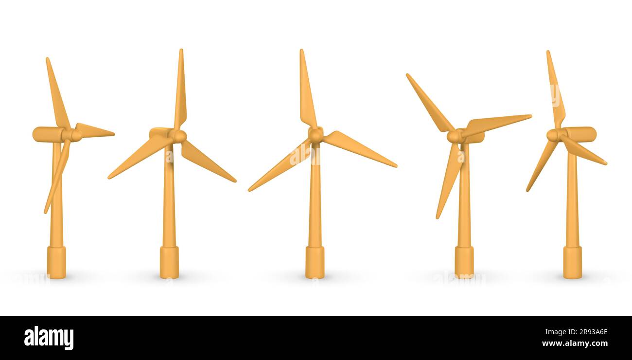 3d realistic wind turbine with shadow in cartoon style. Green and ...