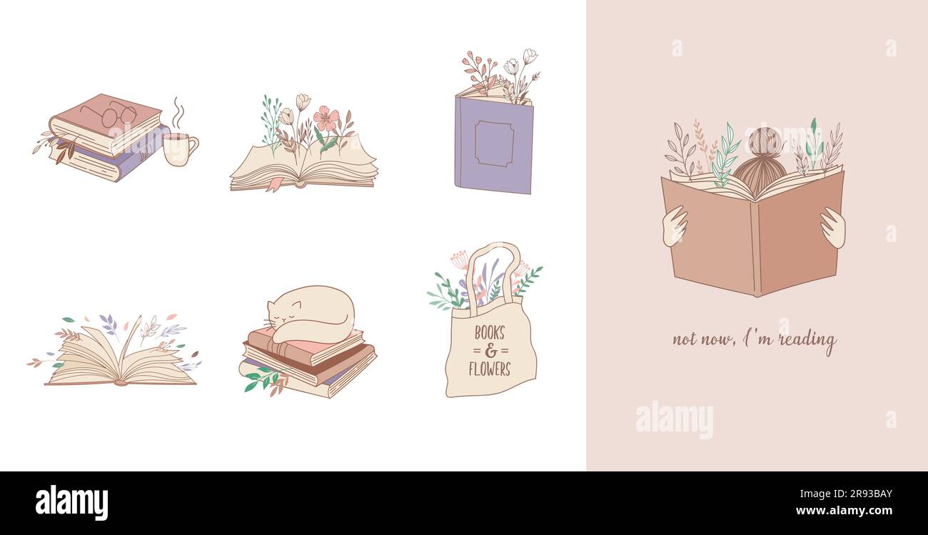 Hand drawn pastel colors books illustrations, prints, logos. Vector art ...