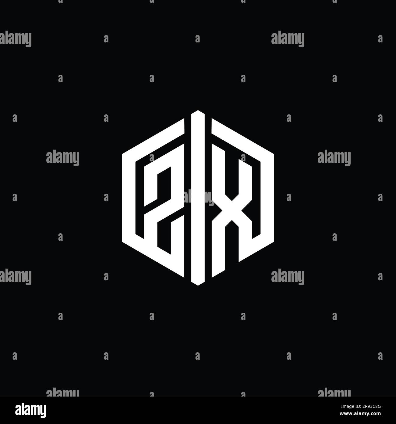 ZX Letter Logo monogram hexagon shape with connect outline style design ...
