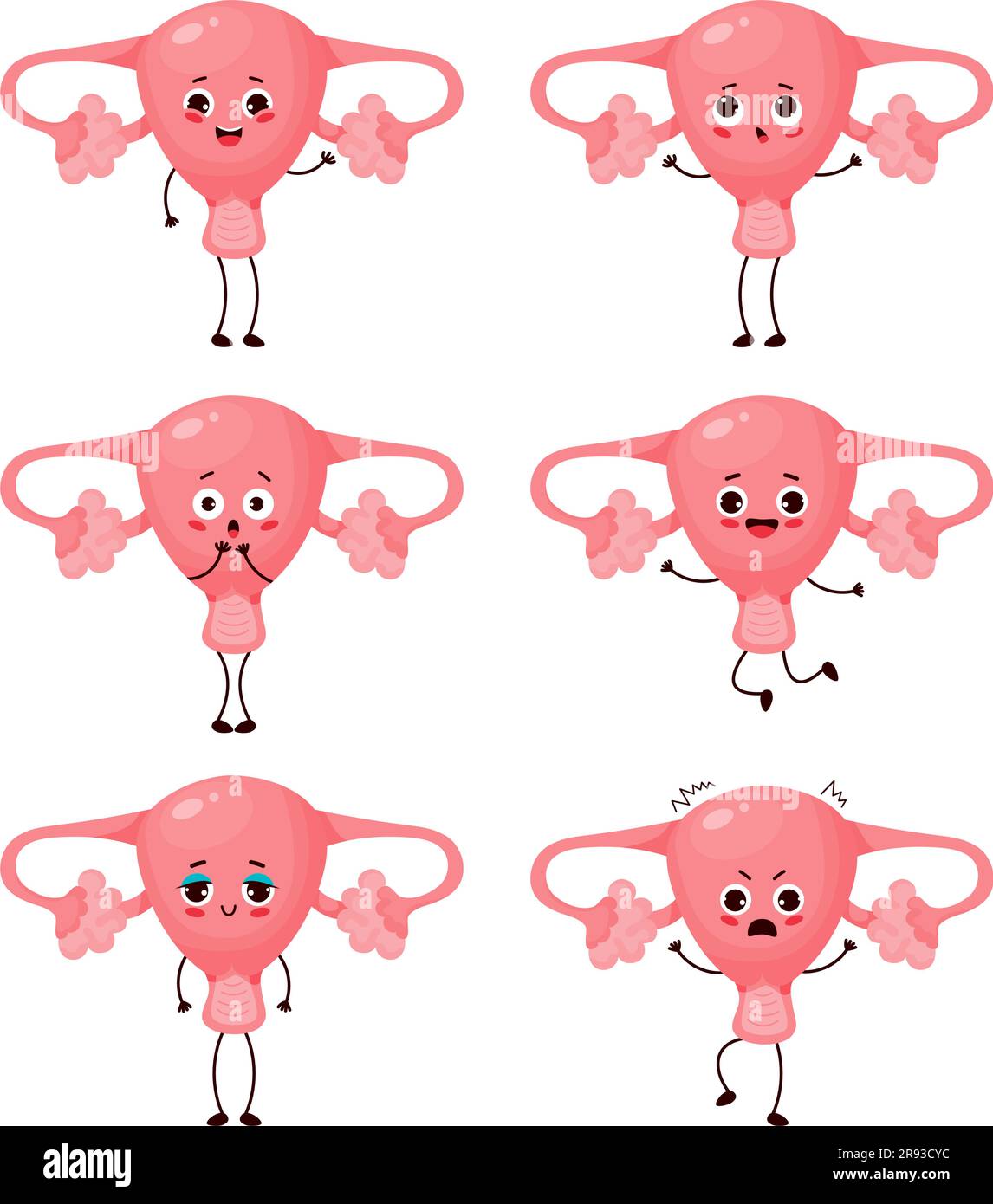 Collection cute female cartoon uterus. Human reproductive organ ...