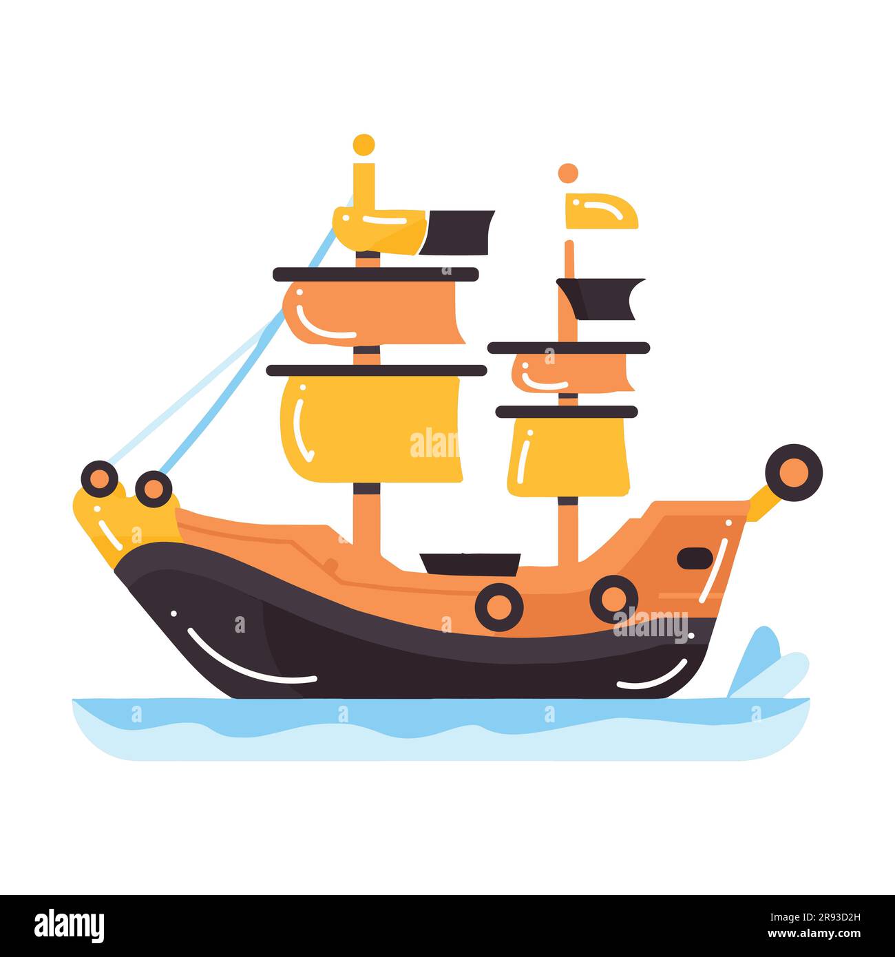 Hand Drawn cute pirate ship in flat style isolated on background Stock ...
