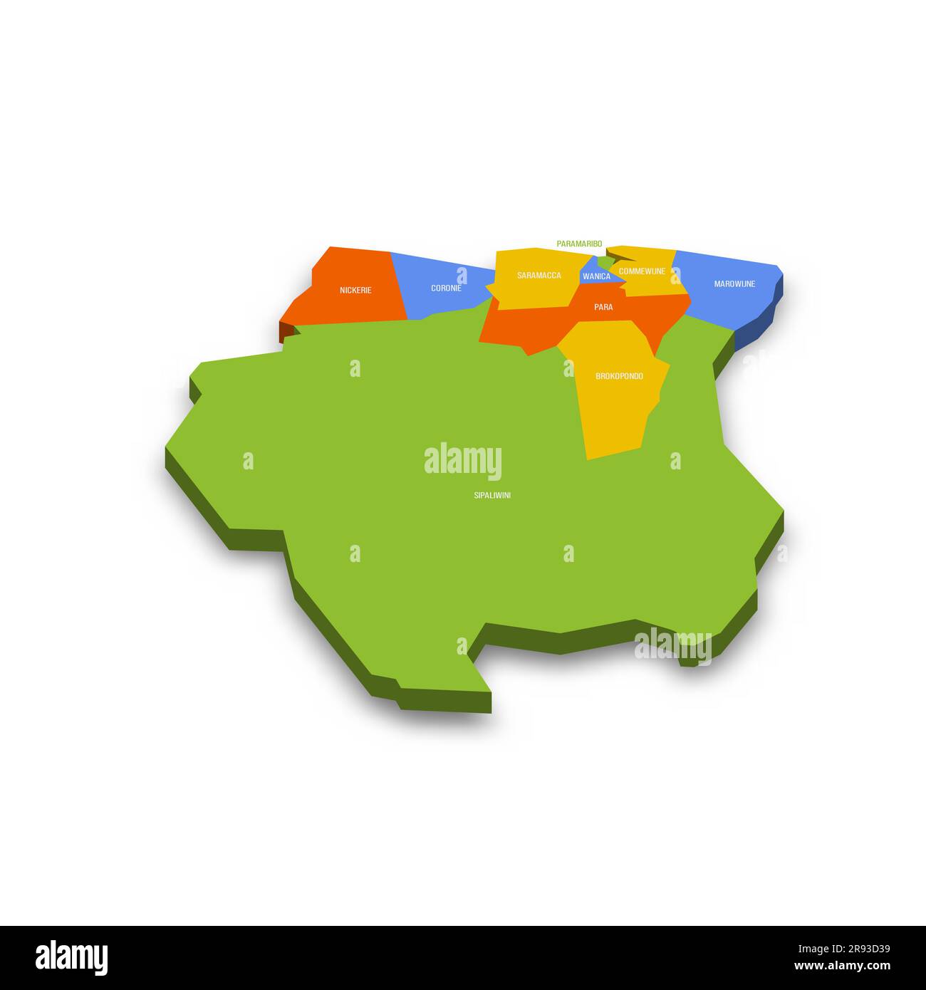 Suriname political map of administrative divisions - districts ...