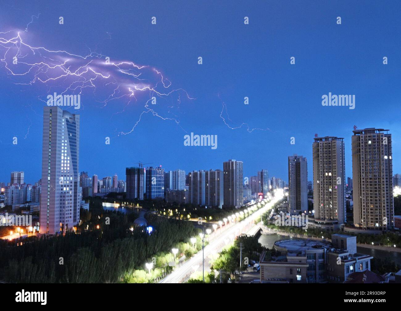 KORLA, CHINA - JUNE 24, 2023 - Lightning flashes over Korla, Xinjiang ...