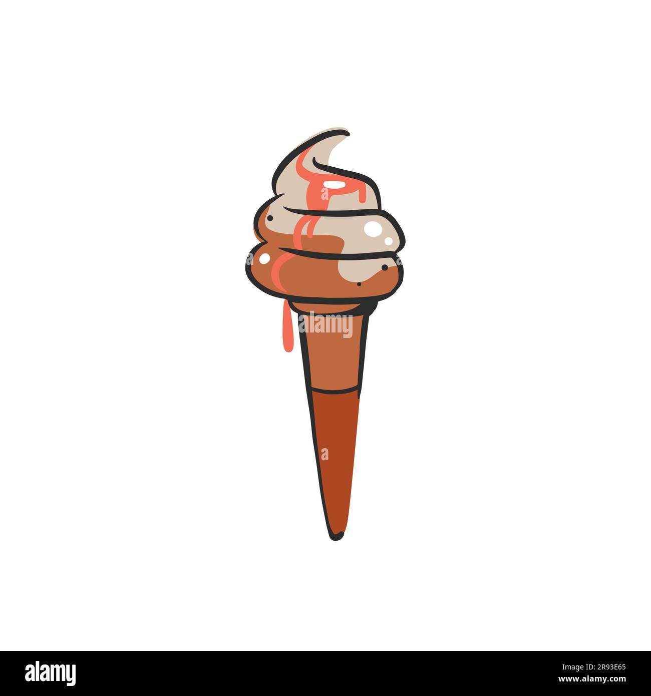 Hand drawn vector abstract cartoon ice creram cone ,sundae line art ...