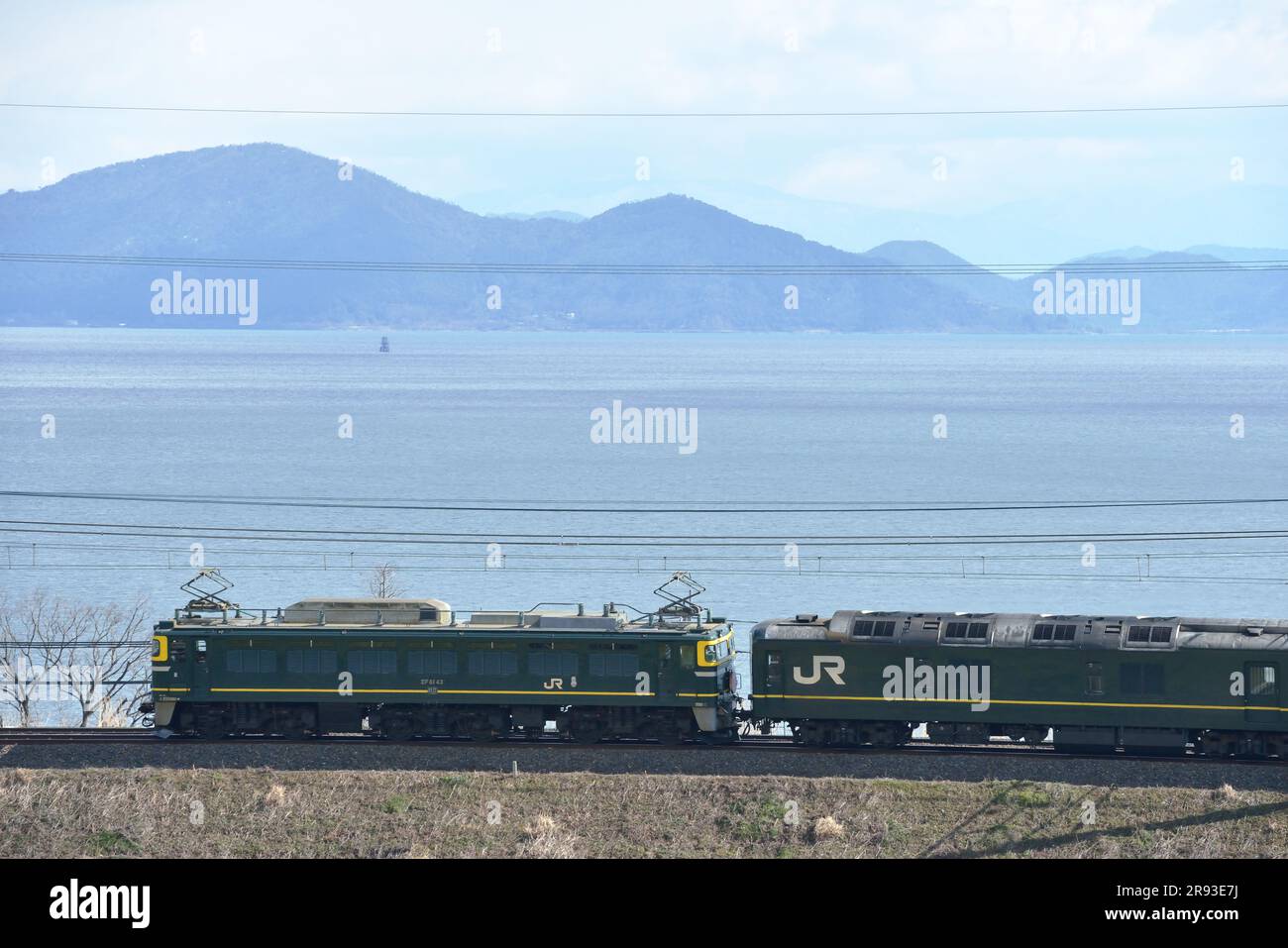 Express sleeper Twilight Express which runs along Lake Biwa Stock Photo ...