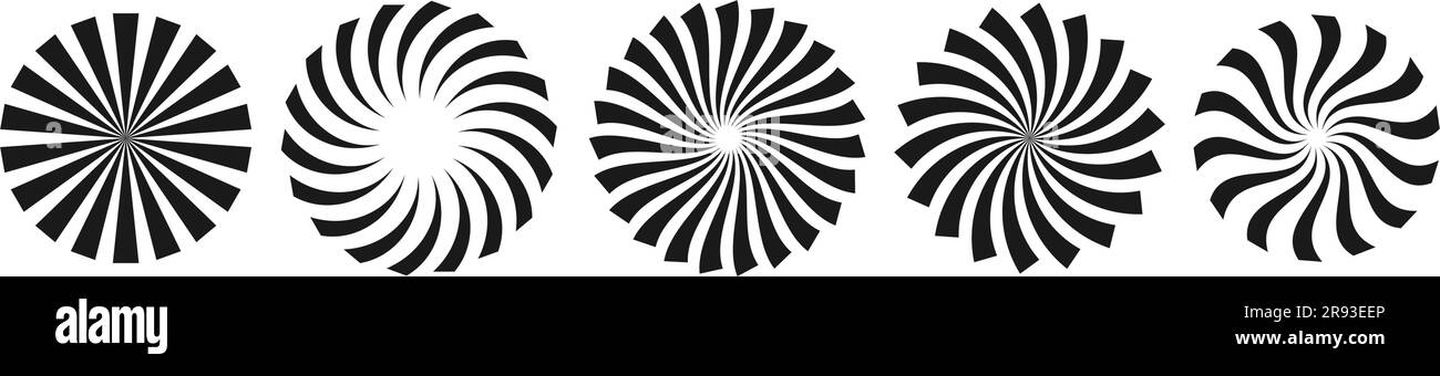 Simple sunburst circles collection. Black radial stripe elements pack ...