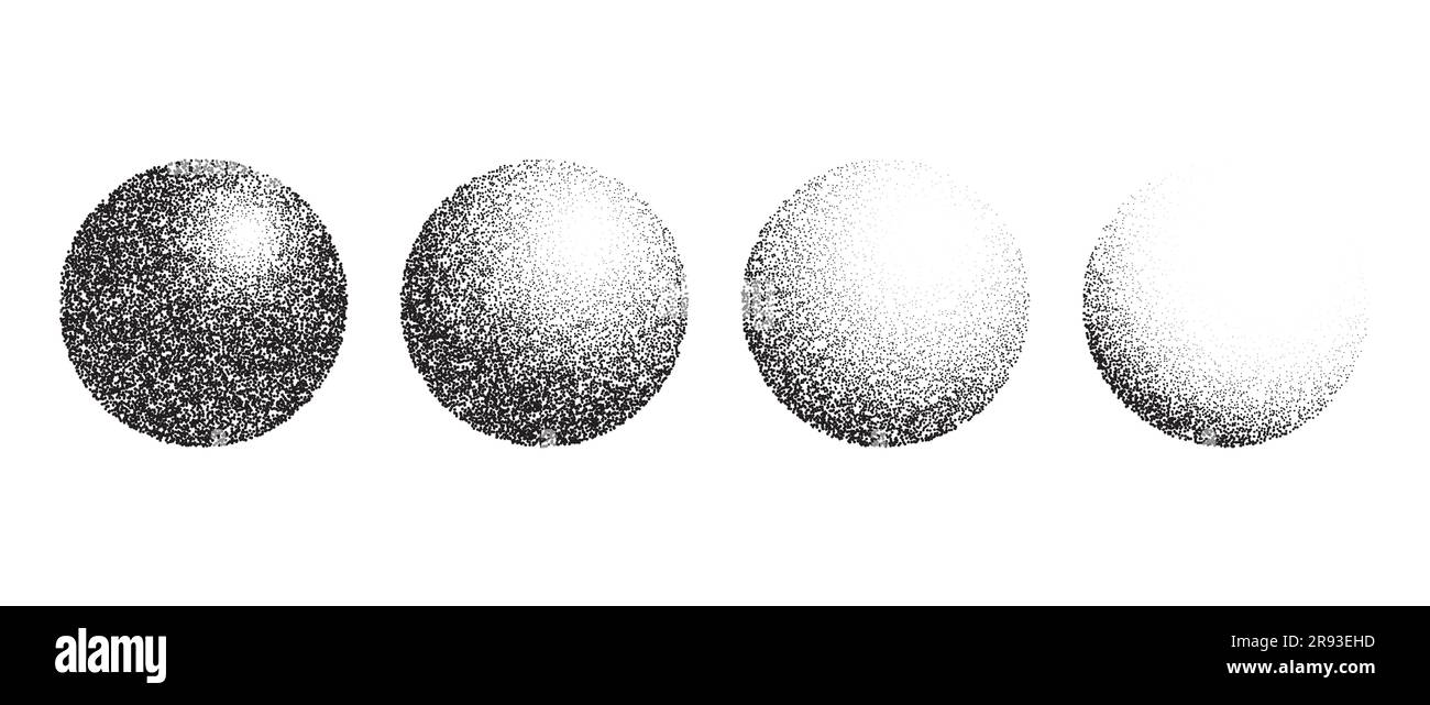 Textured gradient spheres set. Black dotted circles collection ...