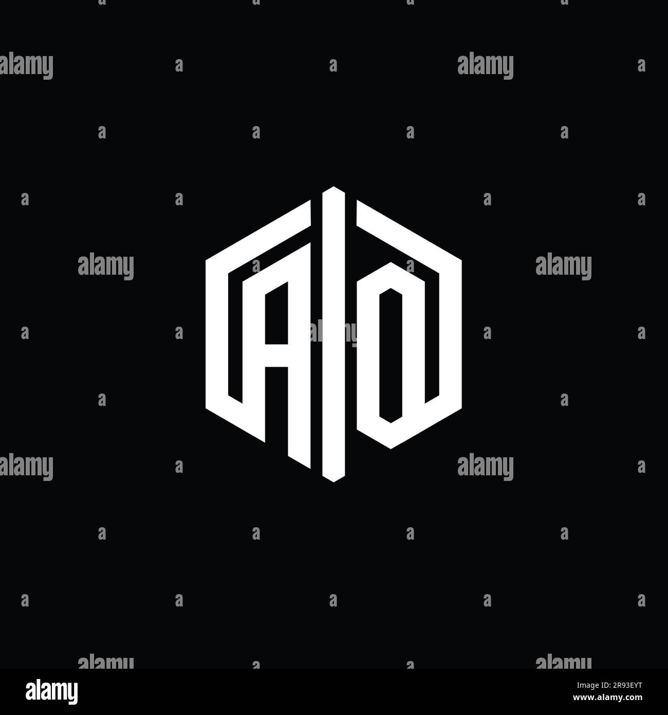 AO Letter Logo monogram hexagon shape with connect outline style design ...
