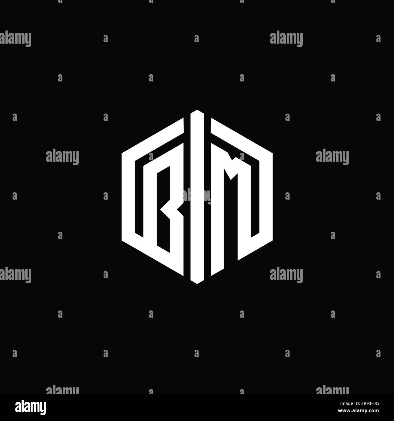 BM Letter Logo monogram hexagon shape with connect outline style design ...