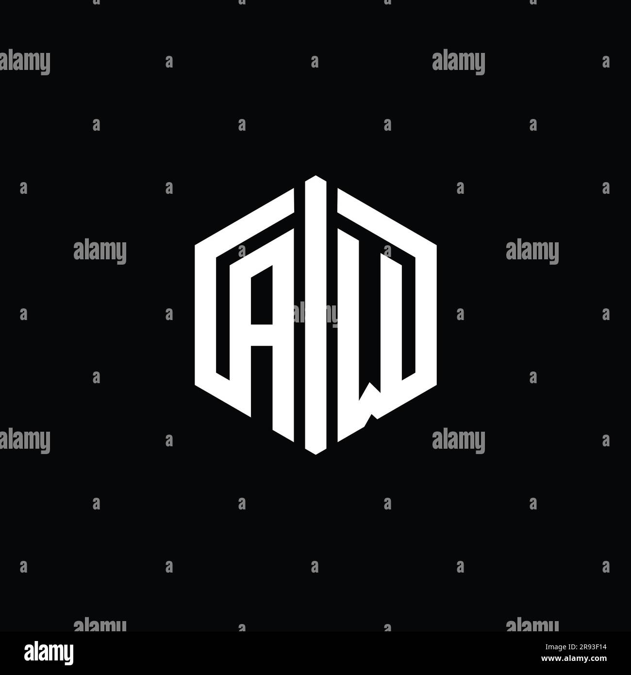 AW Letter Logo monogram hexagon shape with connect outline style design ...