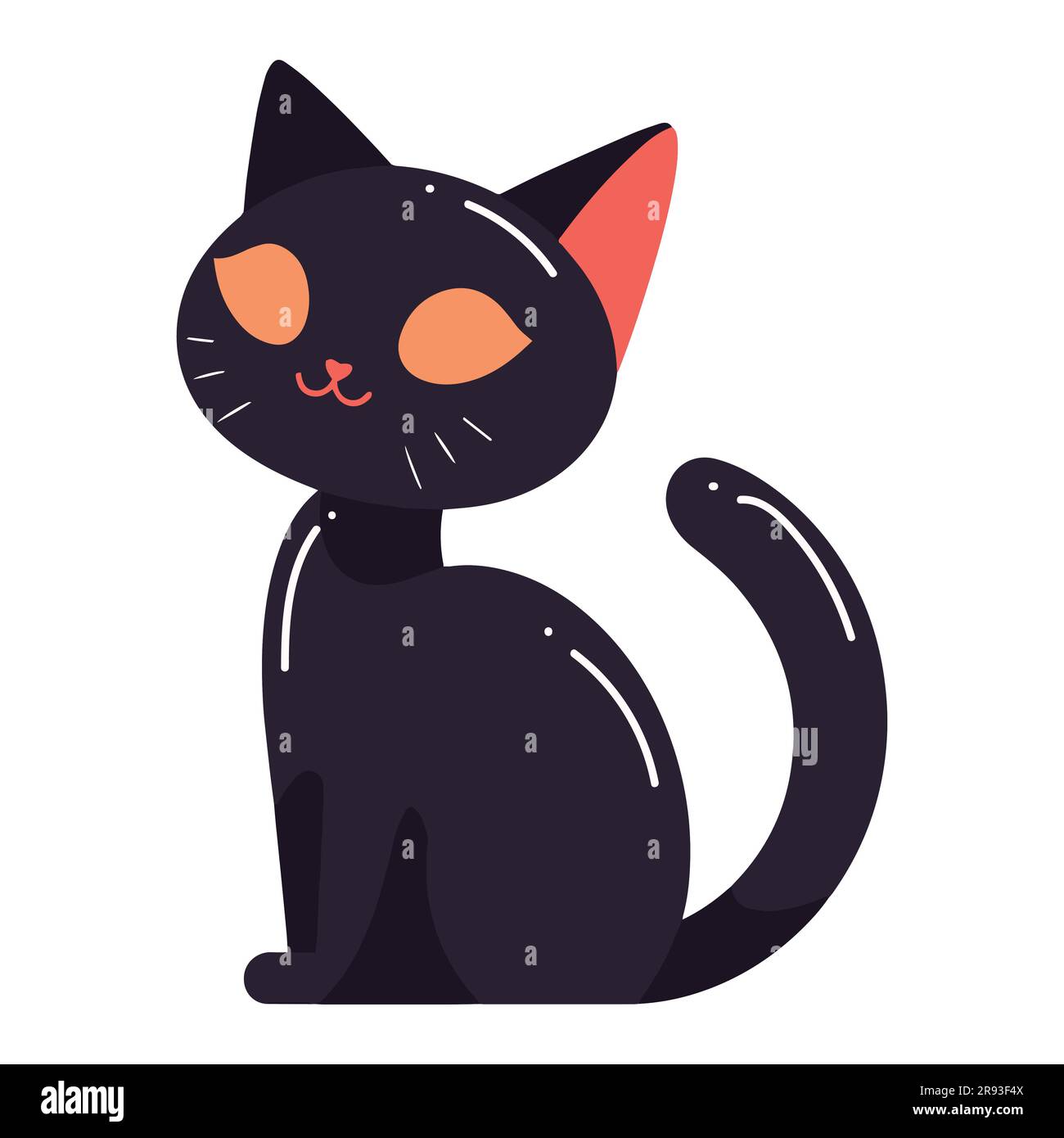 Hand Drawn cute black cat in flat style isolated on background Stock ...