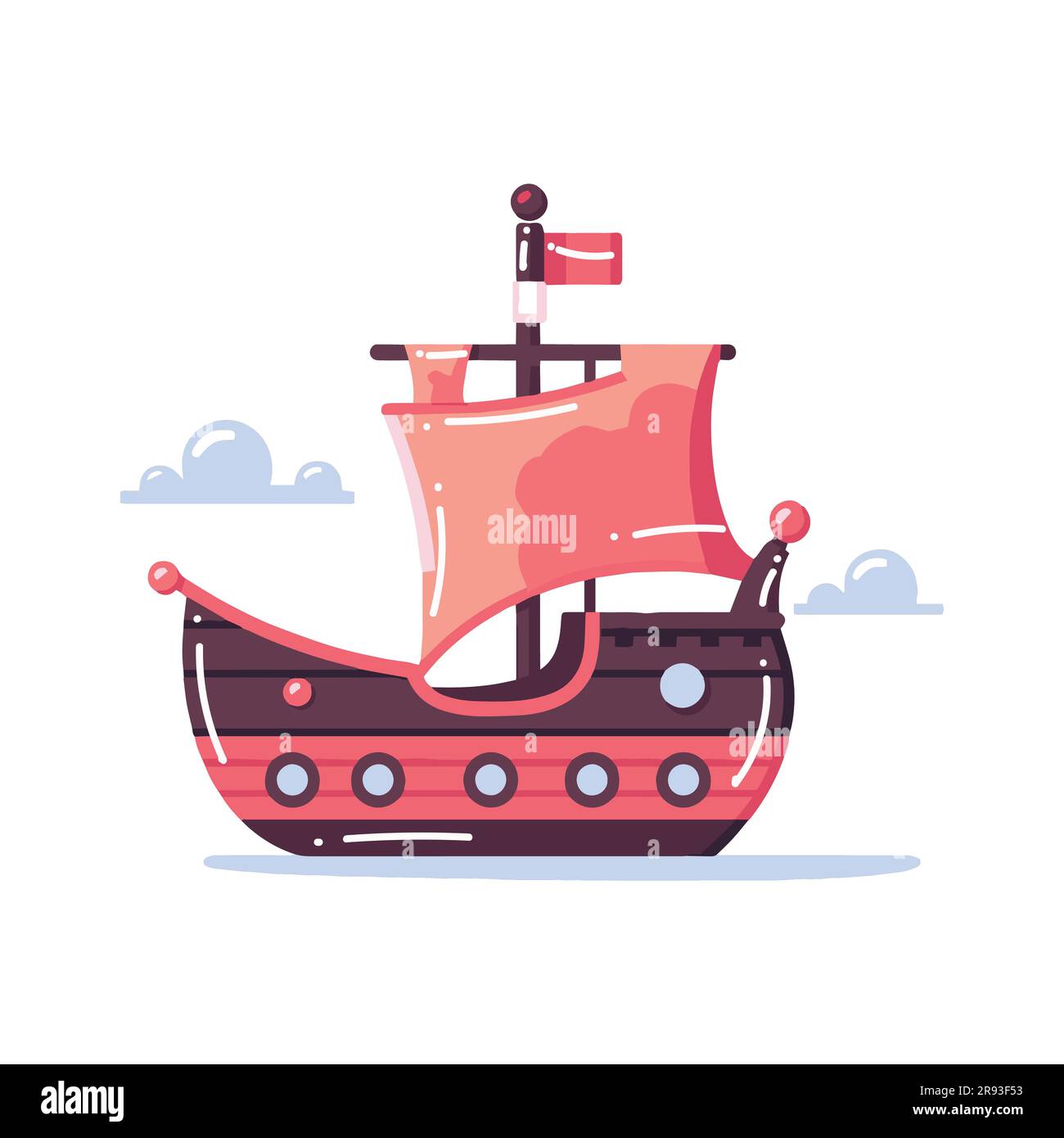 Hand Drawn cute pirate ship in flat style isolated on background Stock ...