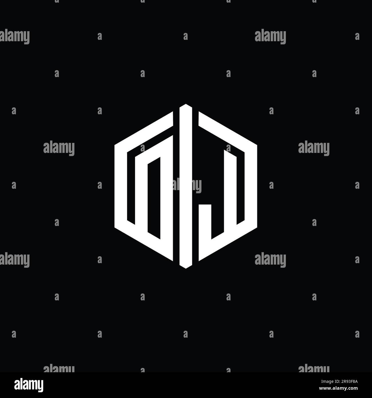 DJ Letter Logo monogram hexagon shape with connect outline style design ...