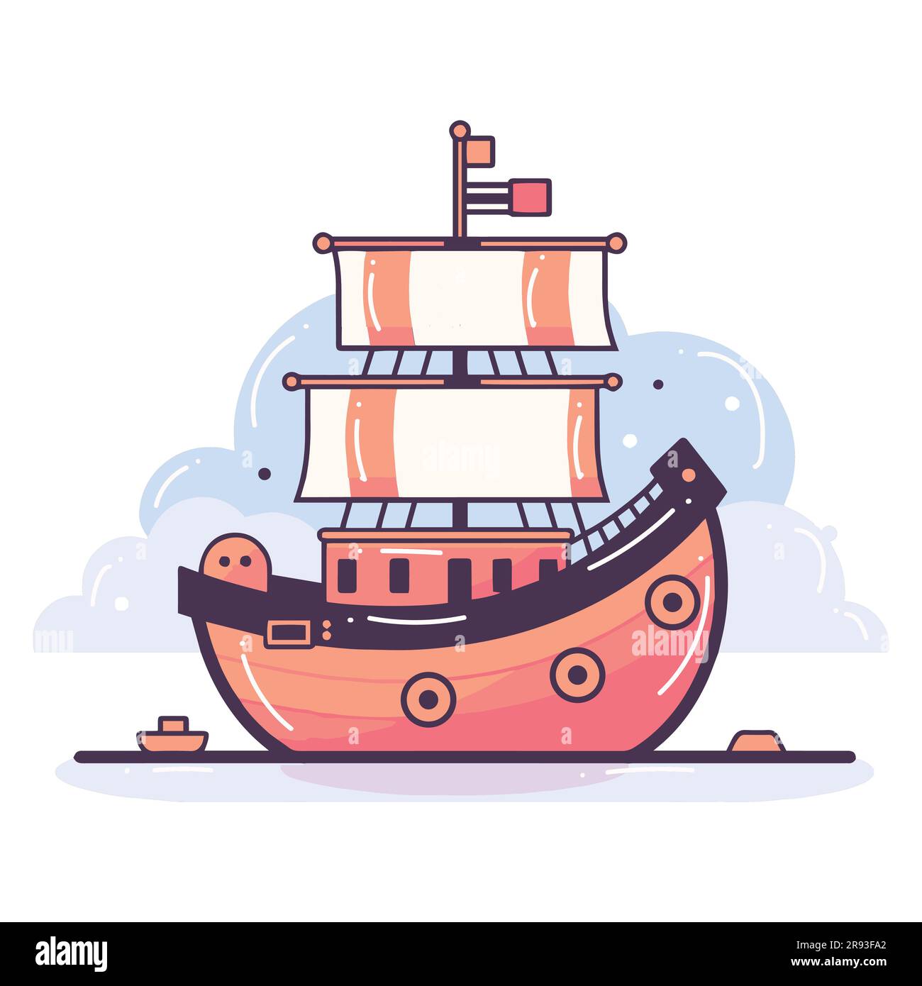 Hand Drawn cute pirate ship in flat style isolated on background Stock ...
