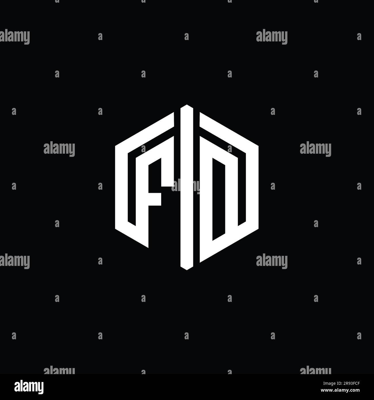 FD Letter Logo monogram hexagon shape with connect outline style design ...