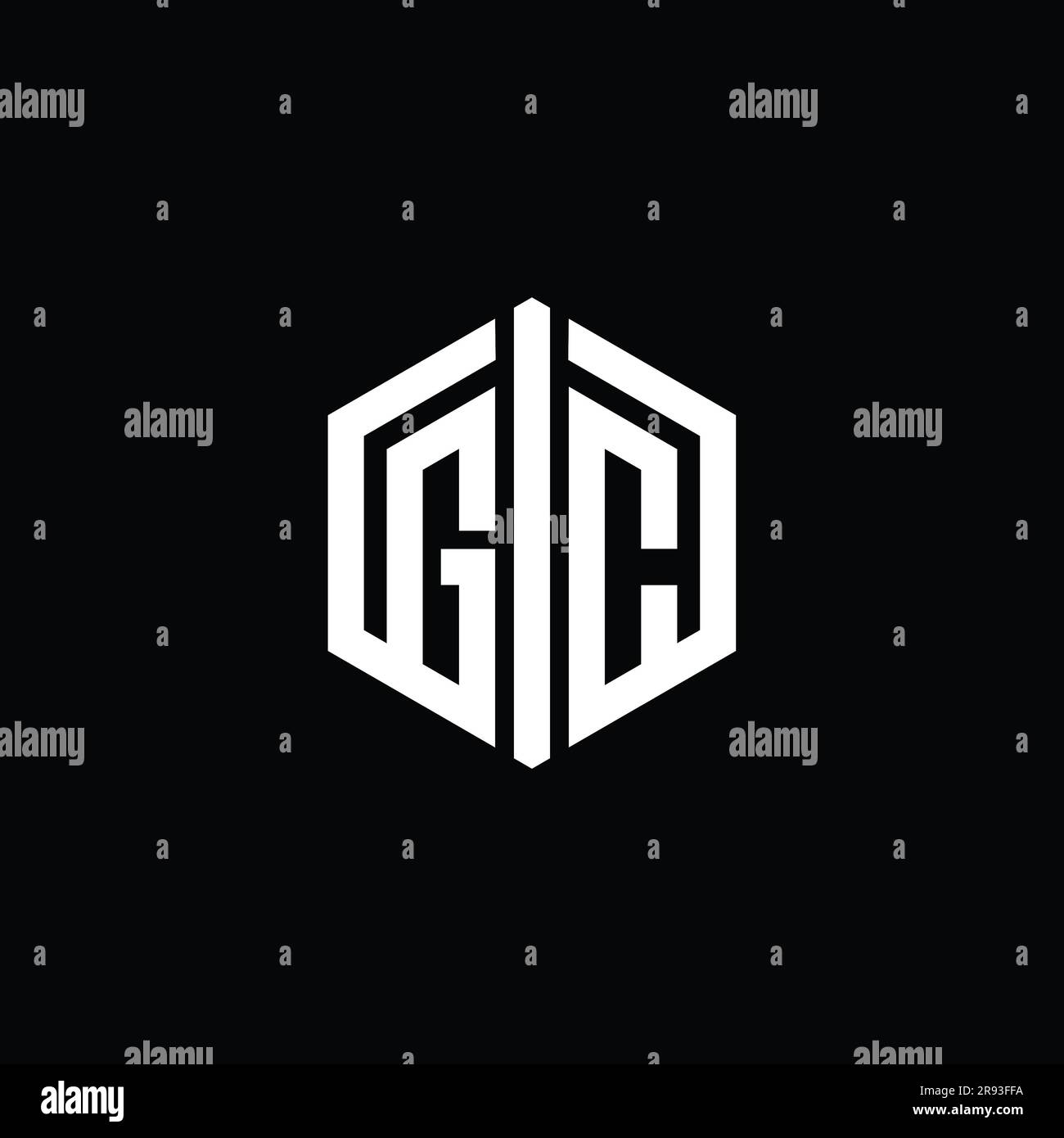 GC Letter Logo monogram hexagon shape with connect outline style design ...