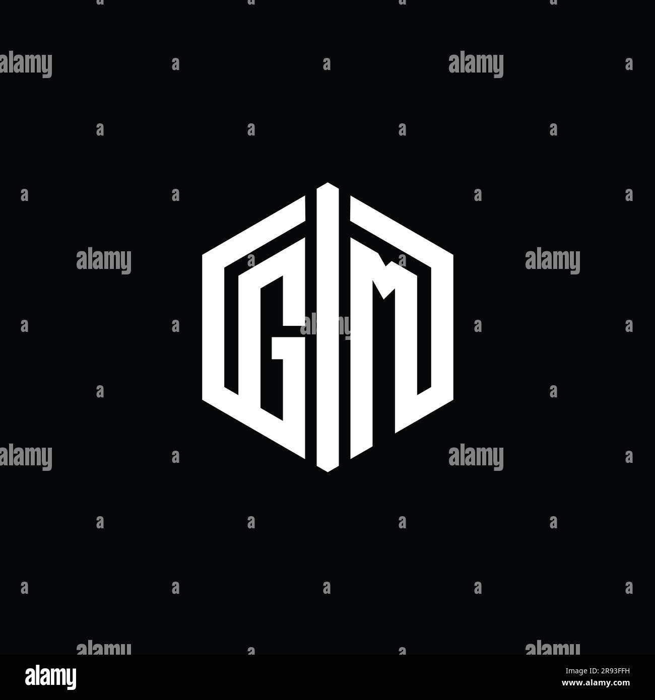 GM Letter Logo monogram hexagon shape with connect outline style design ...