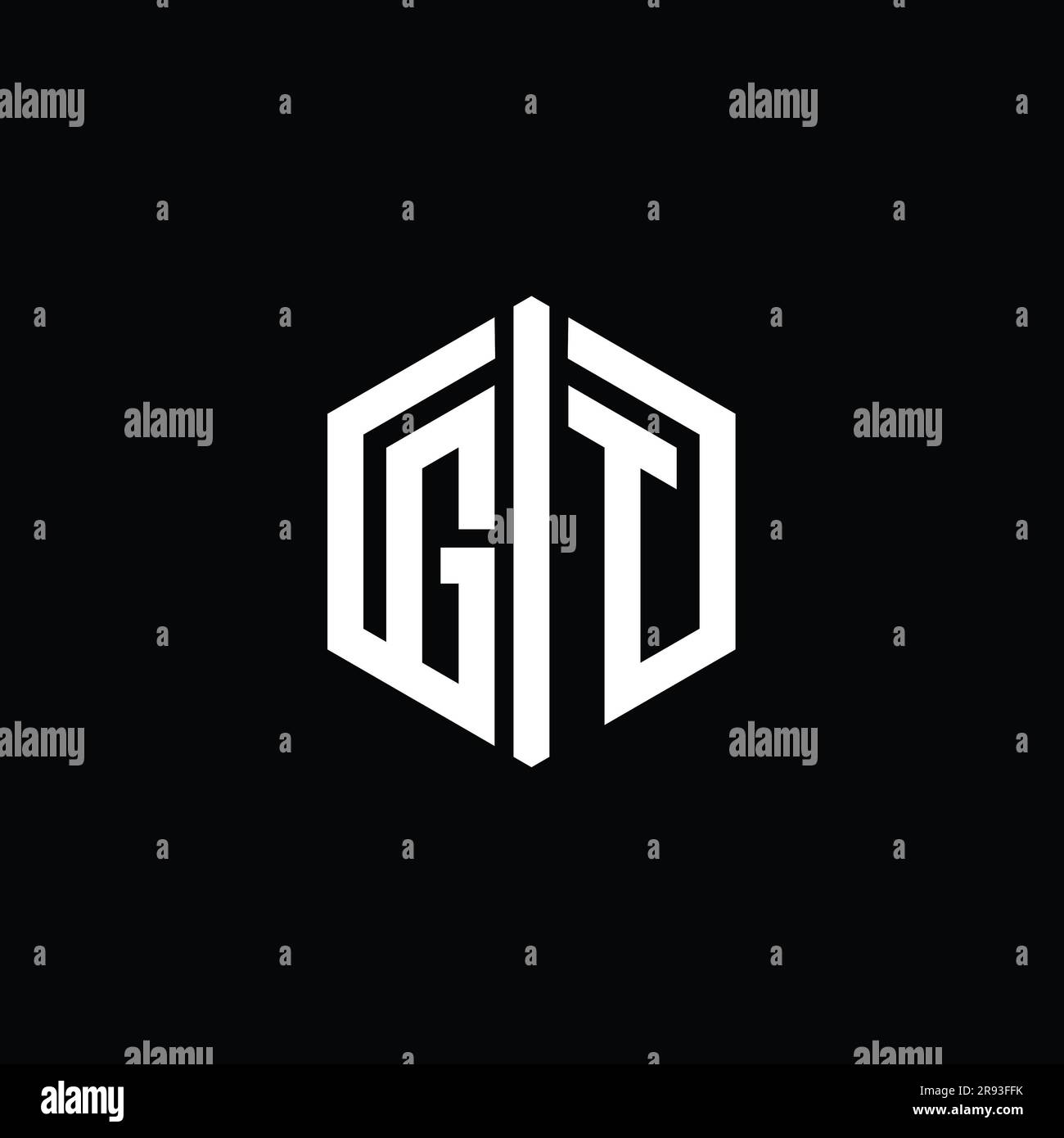 GT Letter Logo monogram hexagon shape with connect outline style design ...