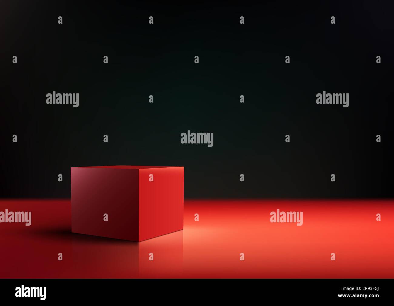 3D realistic red box podium stand minimal wall scene on black ...