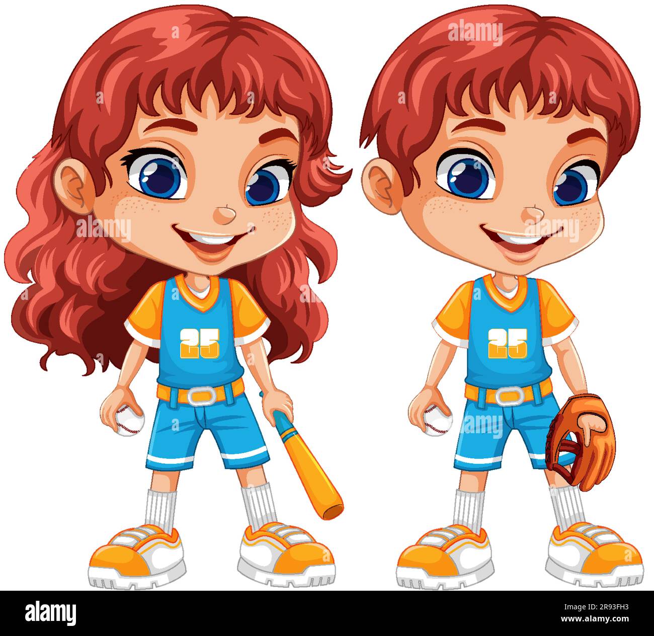 Couple Kids in Baseball Outfits Vector illustration Stock Vector Image ...