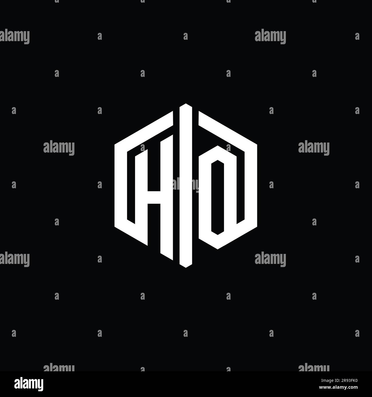 HO Letter Logo monogram hexagon shape with connect outline style design ...