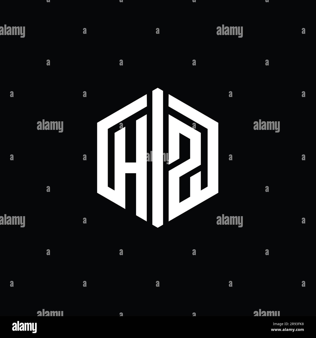 HZ Letter Logo monogram hexagon shape with connect outline style design ...
