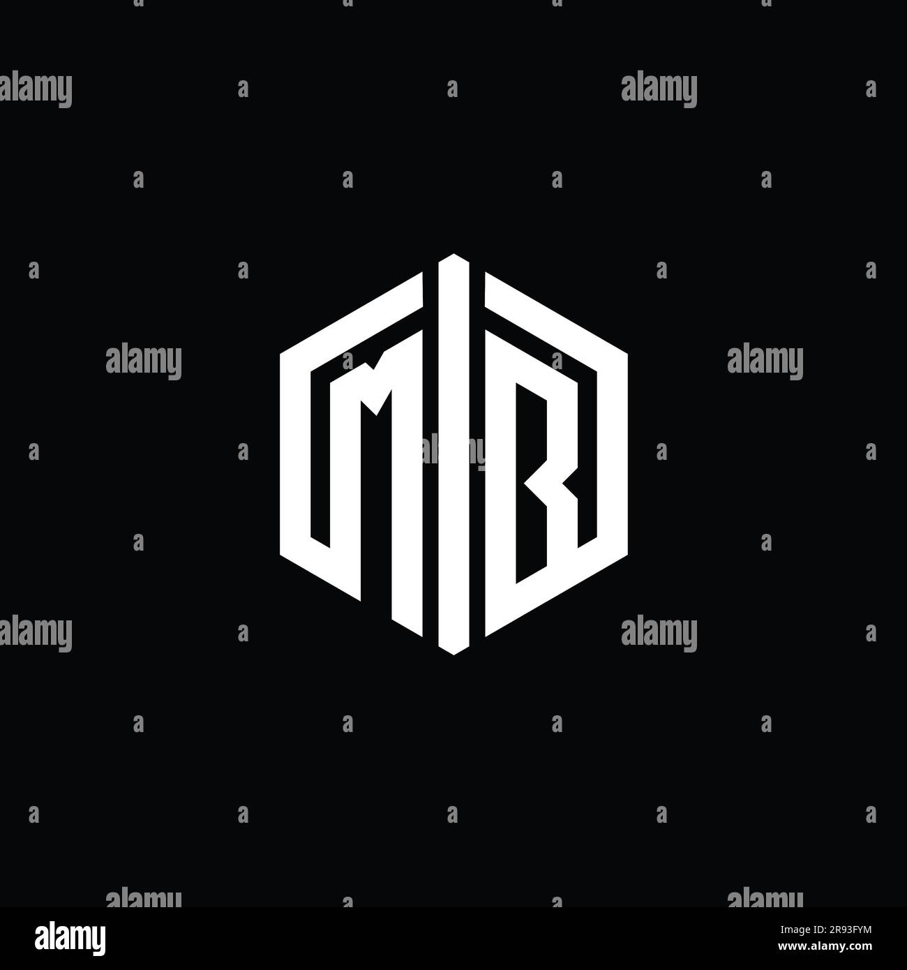 MB Letter Logo monogram hexagon shape with connect outline style design ...