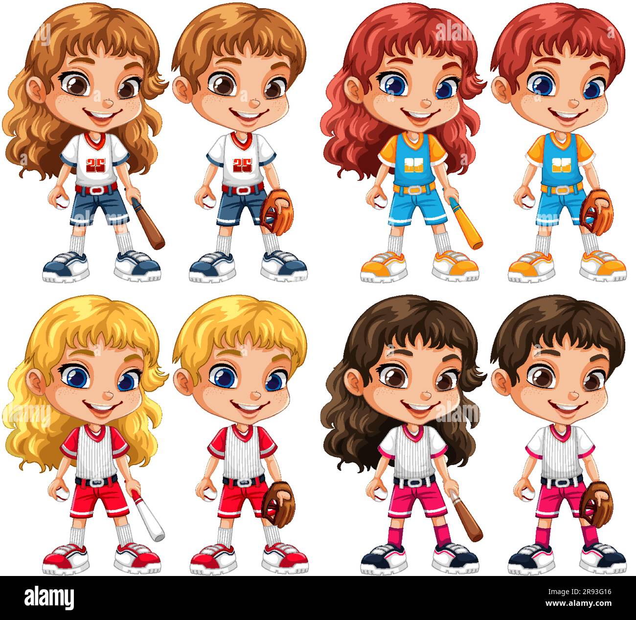 Couple Kids in Baseball Outfits Vector illustration Stock Vector Image ...