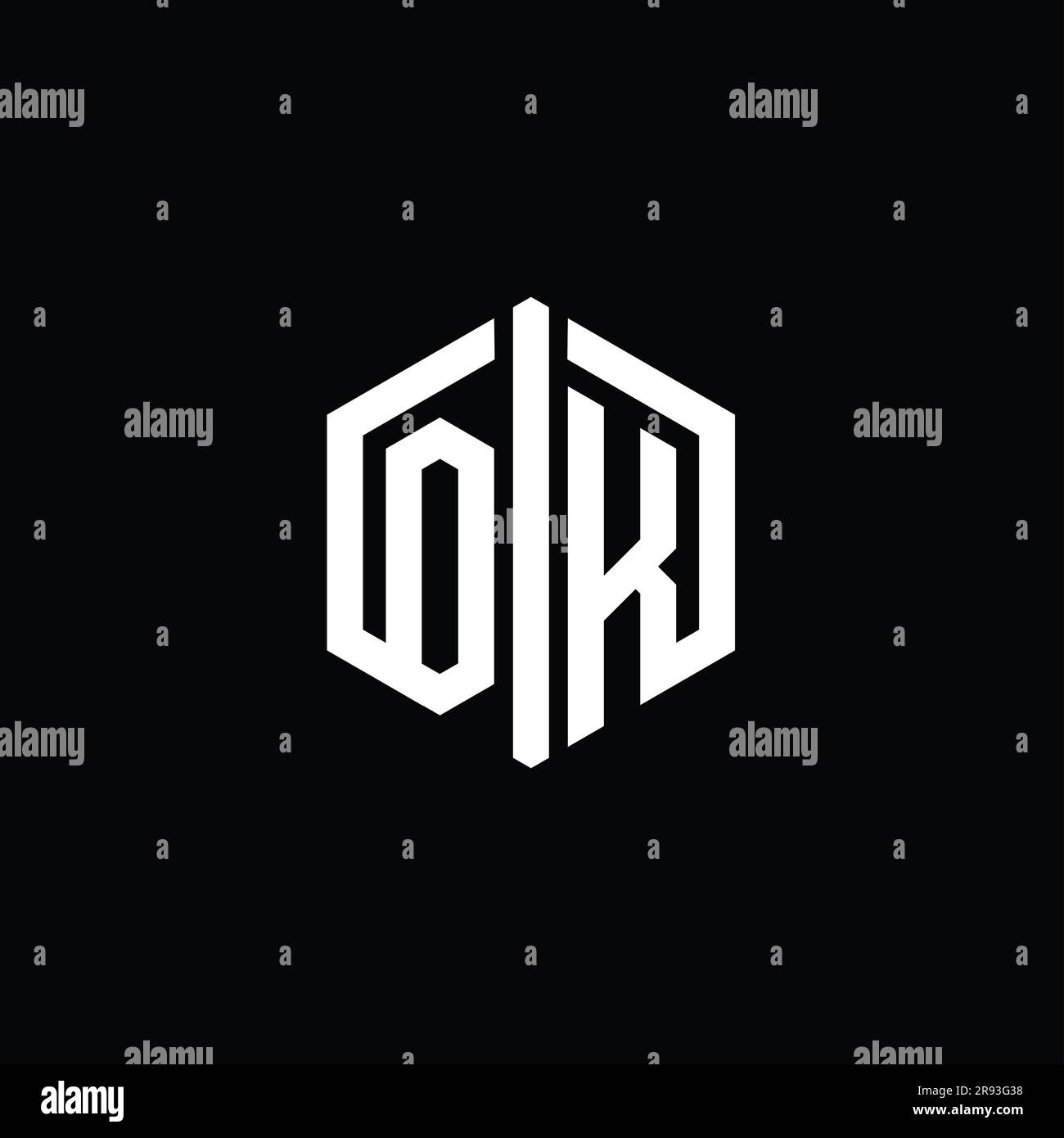 OK Letter Logo monogram hexagon shape with connect outline style design ...