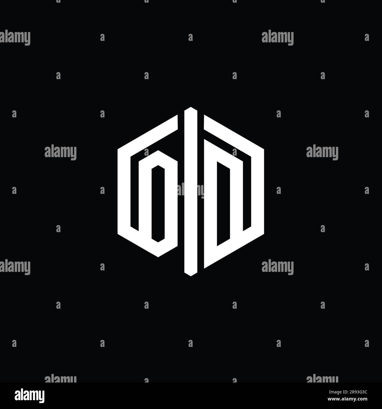 OD Letter Logo monogram hexagon shape with connect outline style design ...