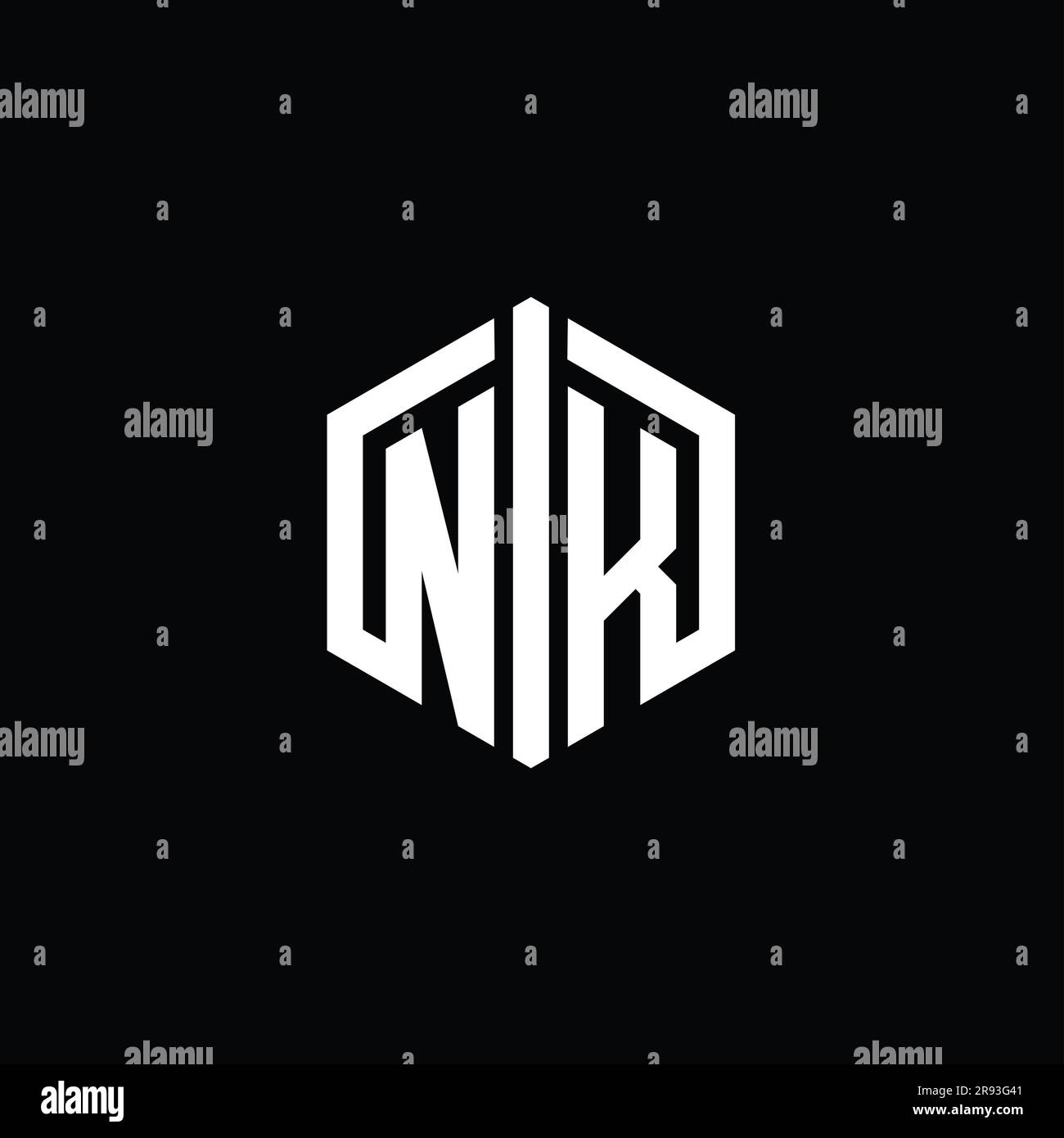 NK Letter Logo monogram hexagon shape with connect outline style design ...